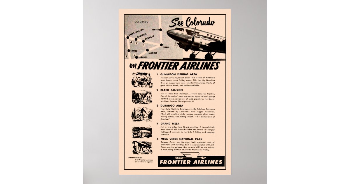 1950s Frontier Airlines Ad Reprint Poster | Zazzle