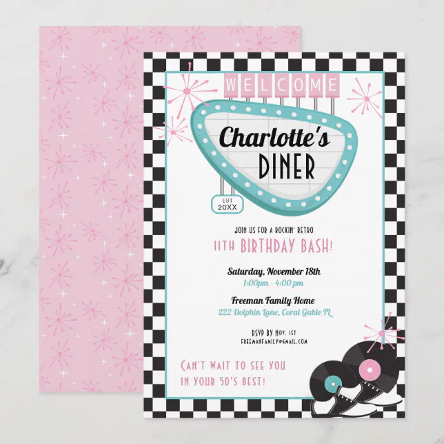 1950s Retro Diner Birthday Invitation – Sock Hop R | Zazzle