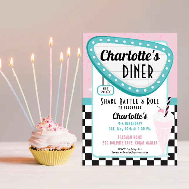 1950s Retro Diner Birthday Invitation – Sock Hop R | Zazzle