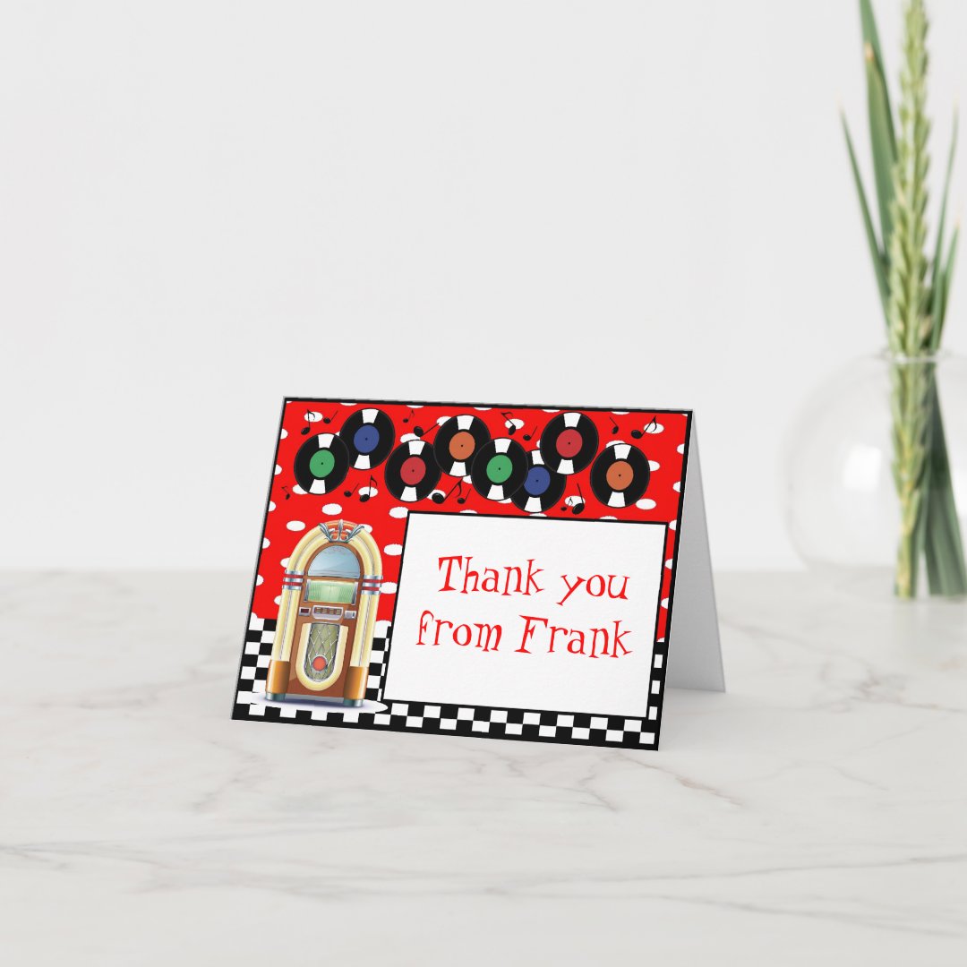 1950s Rock n Roll Birthday Thank You Note Card | Zazzle
