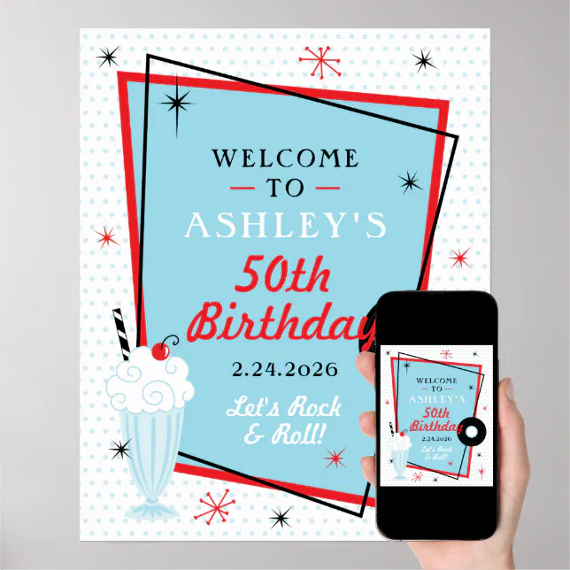 1950s Sock Hop Birthday Party Welcome Sign | Zazzle