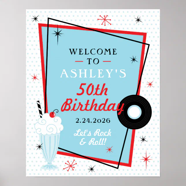 1950s Sock Hop Birthday Party Welcome Sign | Zazzle
