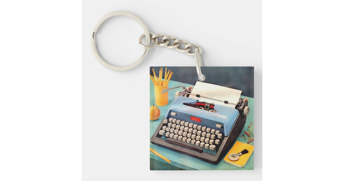 1950s typewriter ad image keychain | Zazzle