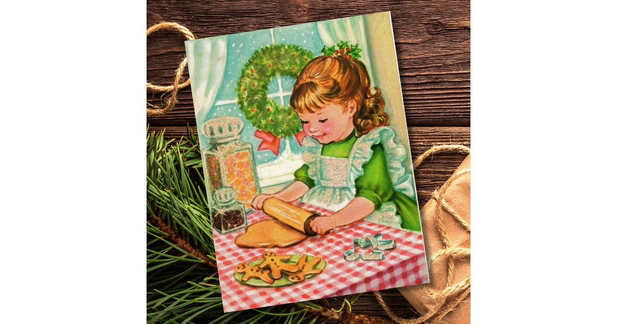 1950'S Vintage Christmas Girl Baking Cookies Holiday Postcard | Zazzle
