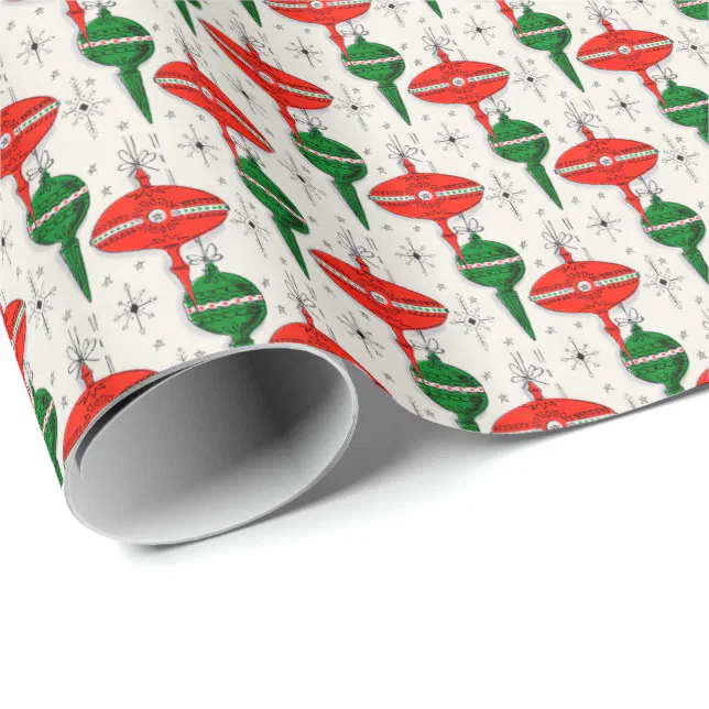 1950s Vintage Christmas Ornament Wrapping Paper | Zazzle