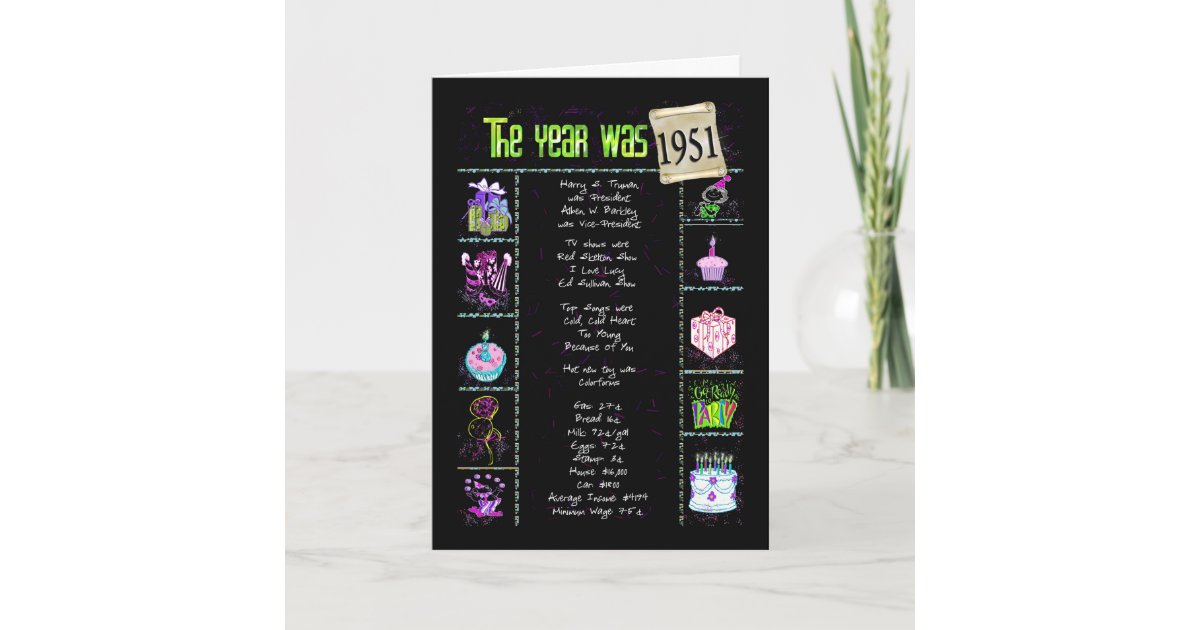 1951 Birthday Fun Facts Card | Zazzle