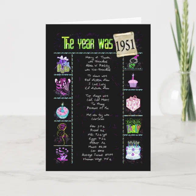 1951 Birthday Fun Facts Card | Zazzle