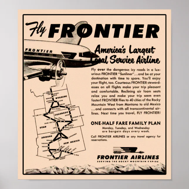 1953 Frontier Airlines Ad Reprint Poster | Zazzle