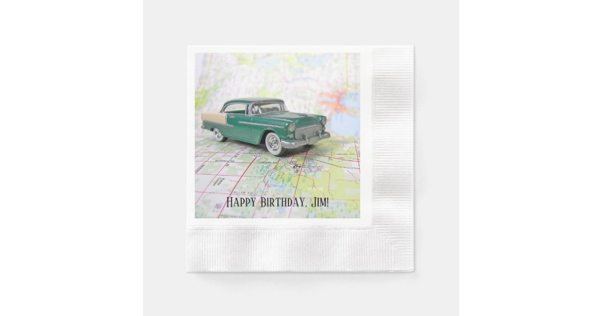1955 Car On a Road Map Napkins | Zazzle