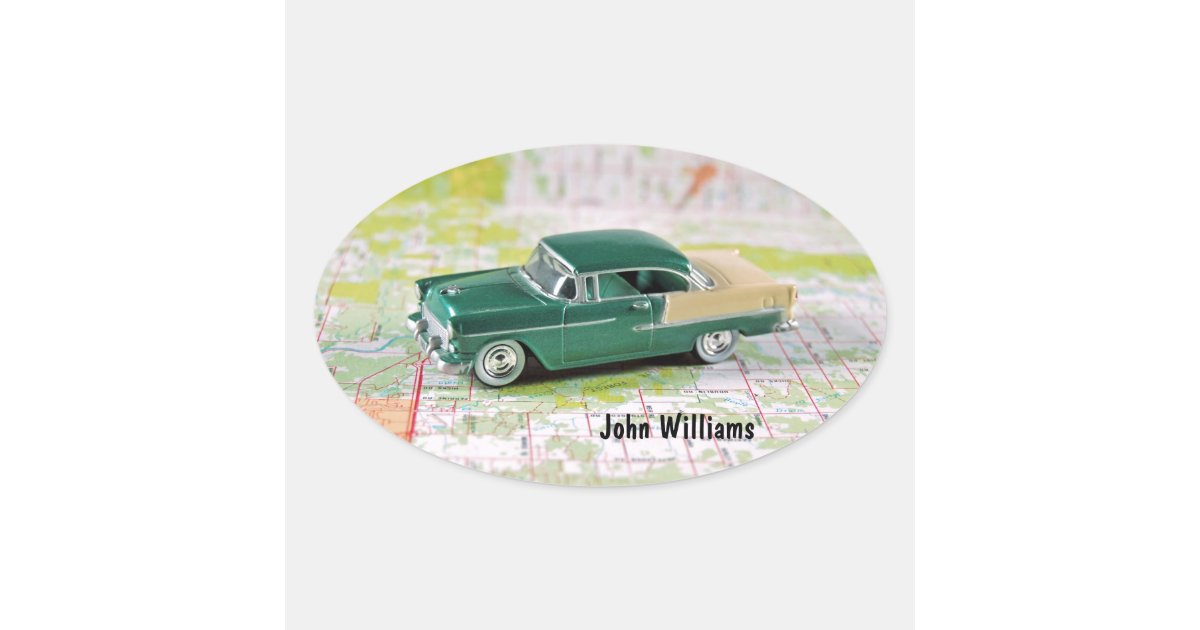 1955 Car On a Road Map Oval Sticker | Zazzle
