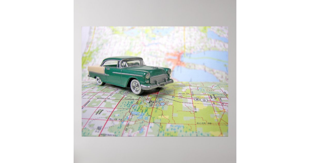 1955 Car On a Road Map Poster | Zazzle
