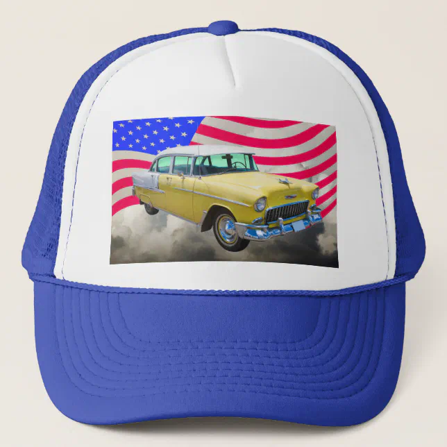 1955 Chevrolet Bel Air With American Flag Trucker Hat | Zazzle
