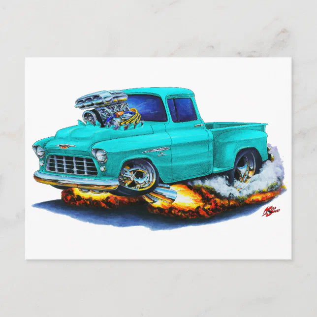 1955 Chevy Stepside Pickup Turquoise Truck Postcard | Zazzle