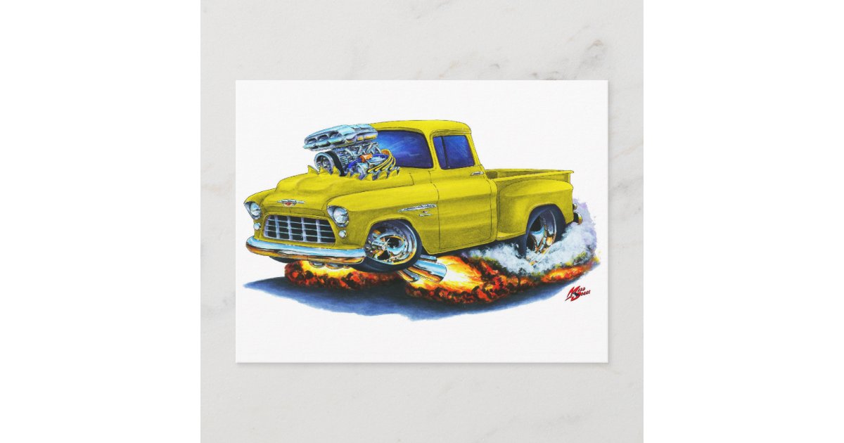 1955 Chevy Stepside Pickup Yellow Truck Postcard | Zazzle