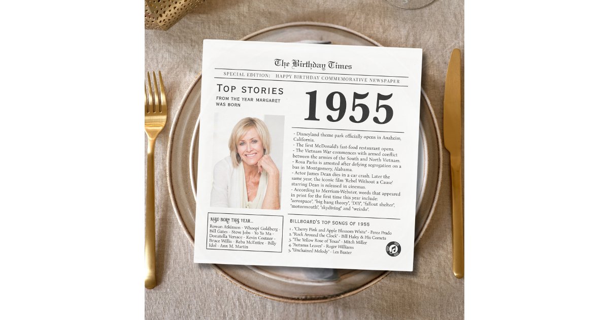 1955 Newspaper Birthday Trivia Napkins | Zazzle