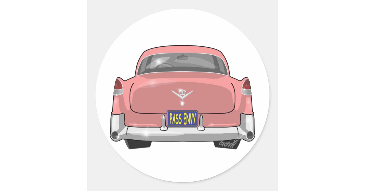 1955 Pink Cadillac Classic Round Sticker | Zazzle