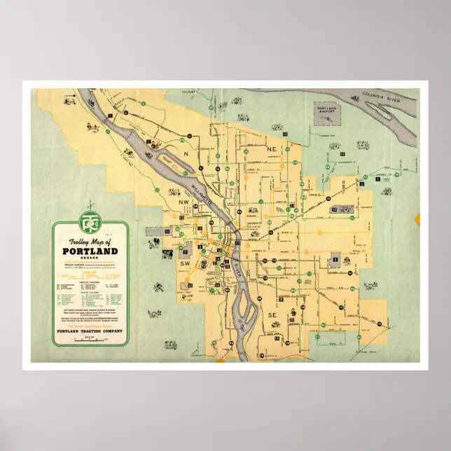 1955 Portland Oregon Trolley Streetcar Map Poster | Zazzle