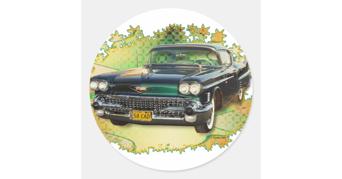 1958 CADILLAC #2 CLASSIC ROUND STICKER | Zazzle