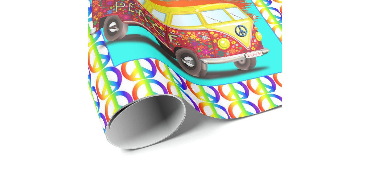 1960's 1970's Retro Hippy Van Peace Signs Sunset Wrapping Paper | Zazzle