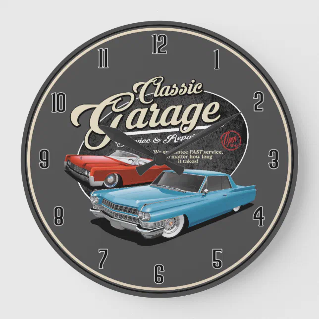 1960's Classic Car Garage Large Clock | Zazzle