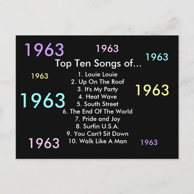 1963 Songs Postcard | Zazzle