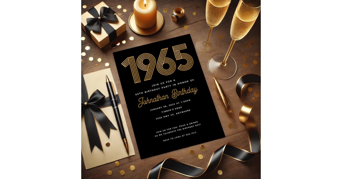 1965 Black Faux Gold 60th Birthday Invitation | Zazzle