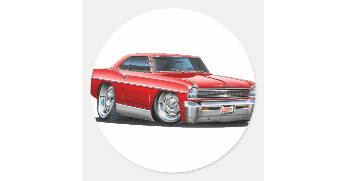 1966-67 Nova Red Car Classic Round Sticker | Zazzle