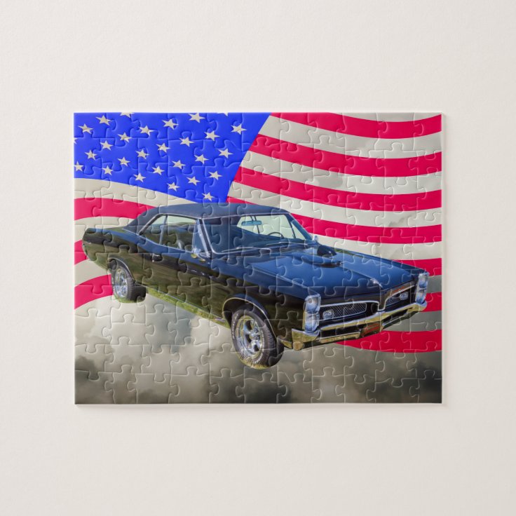 1967 Pontiac GTO and American Flag Jigsaw Puzzle | Zazzle