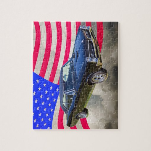 1967 Pontiac GTO and American Flag Jigsaw Puzzle | Zazzle