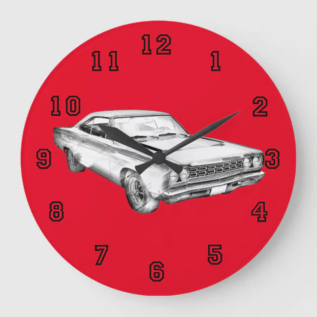 1968 Plymouth Roadrunner Muscle Car Illustration Large Clock | Zazzle