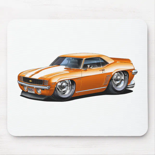 1969 Camaro Orange-White Car Mouse Pad | Zazzle