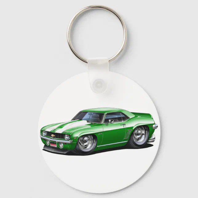 1969 Camaro SS Green-White Car Keychain | Zazzle