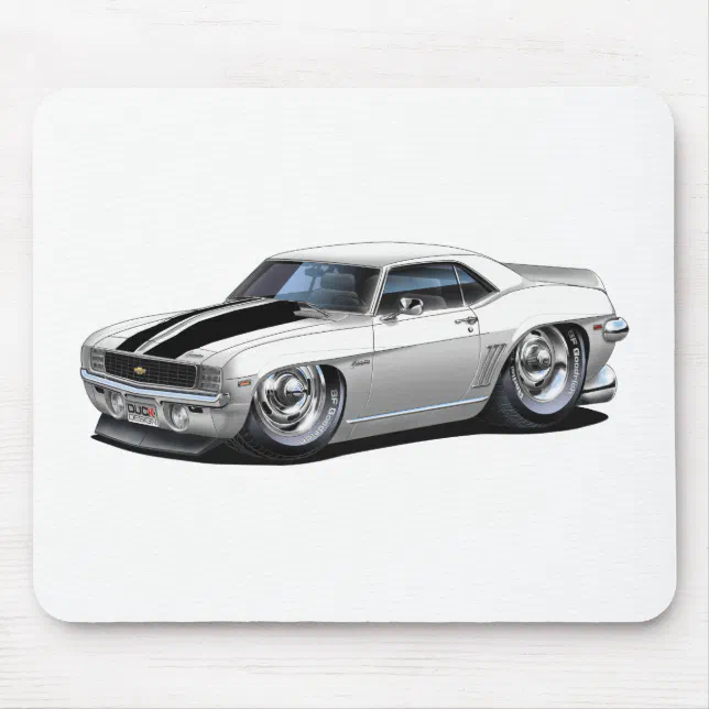 1969 Camaro White-Black Car Mouse Pad | Zazzle