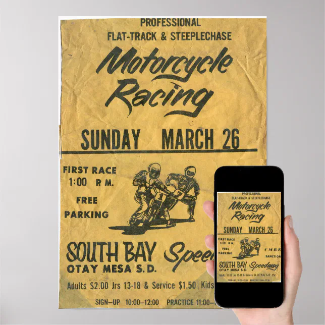 1970s Motorcycle South Bay Speedway Race Poster | Zazzle