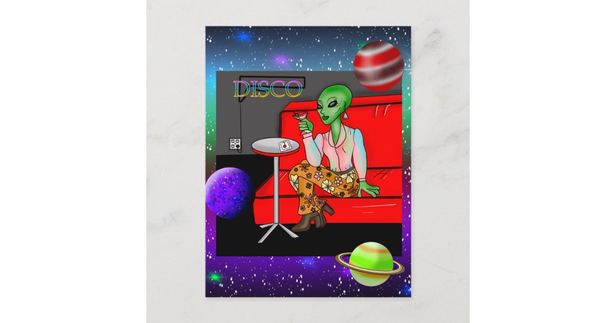 1970's Retro Extraterrestrial in Disco Lounge Postcard | Zazzle