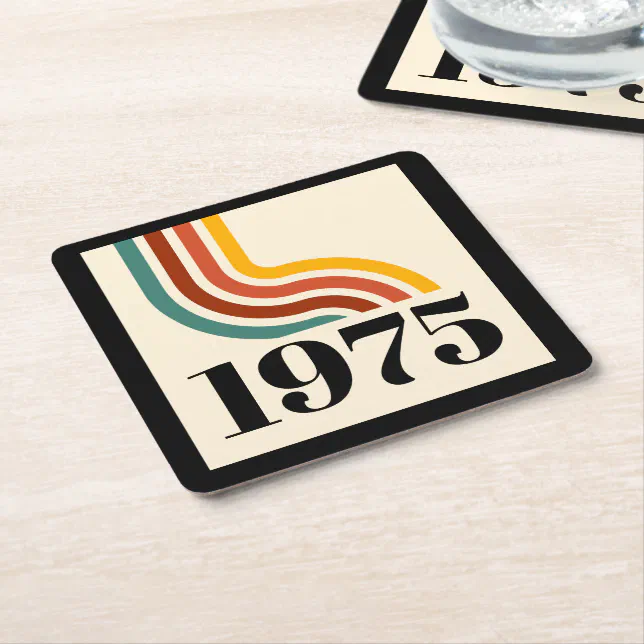 1975 Retro Stripe Vintage Poster Square Paper Coaster | Zazzle