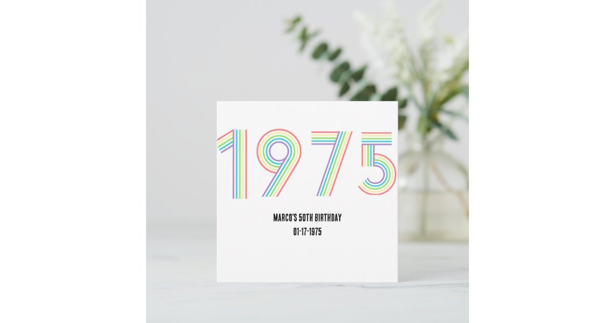 1975 Retro Vintage Rainbow Numeral 50th Birthday Thank You Card | Zazzle