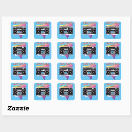 1980s ghetto blaster boombox square sticker | Zazzle
