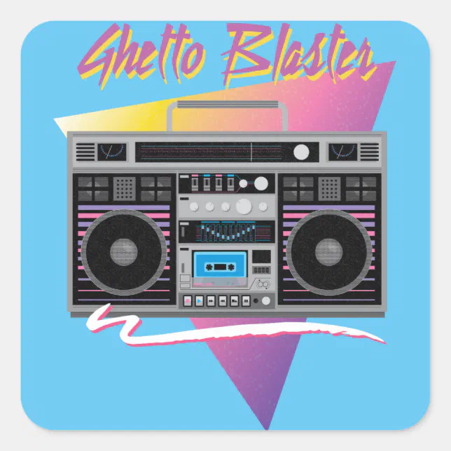 1980s ghetto blaster boombox square sticker | Zazzle