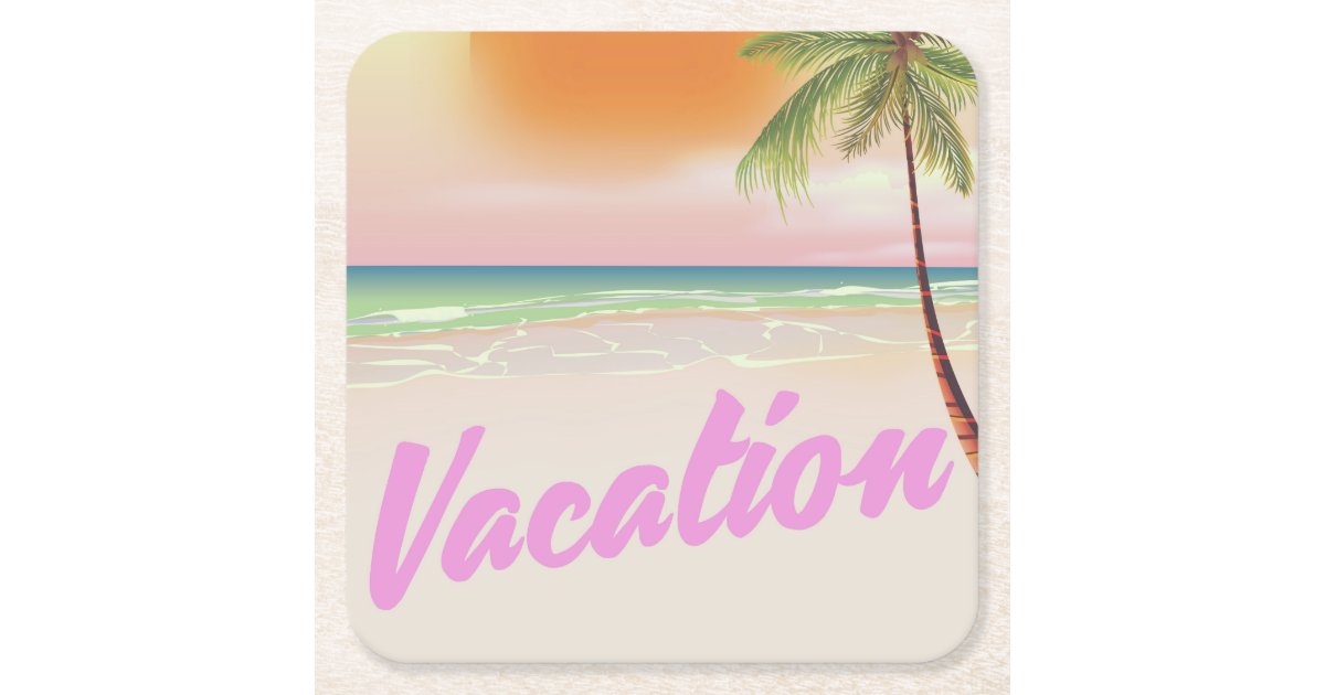 1980s vintage Vacation beach poster Square Paper Coaster | Zazzle