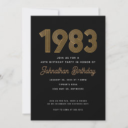 1983 Black and Gold 40th Birthday Invitation | Zazzle