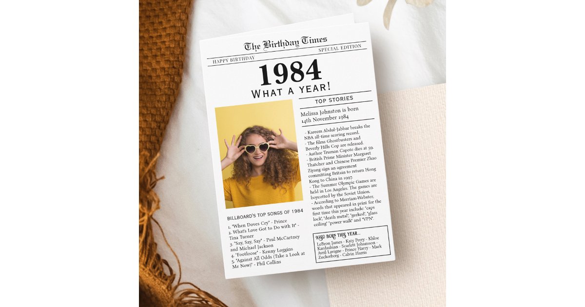 1984 Newspaper Birthday card | Zazzle