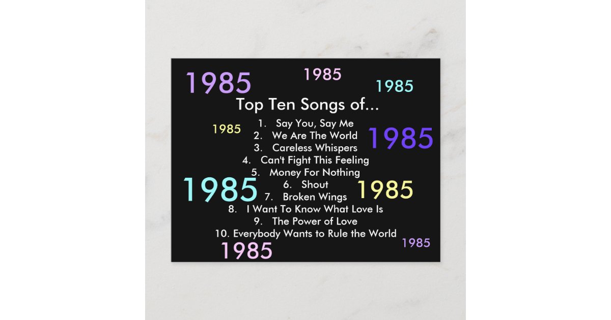 1985 Songs Postcard | Zazzle