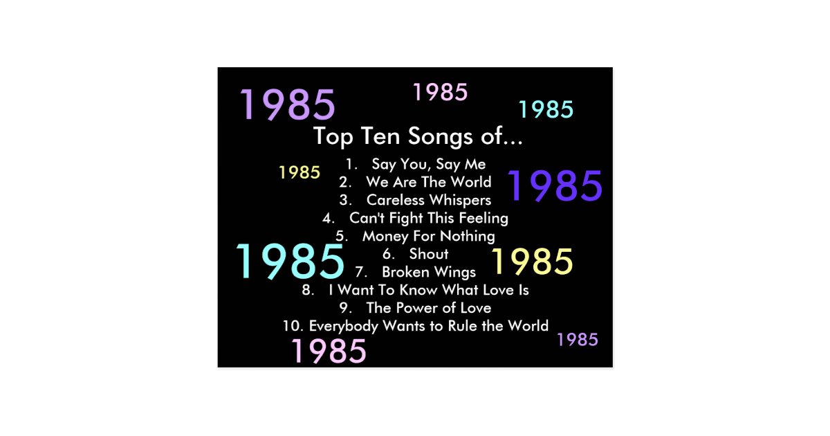 1985 Songs Postcard | Zazzle.com