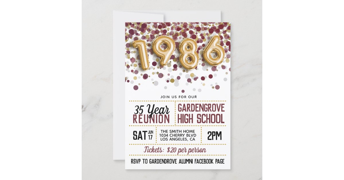 1986 High School College Reunion Invitation | Zazzle