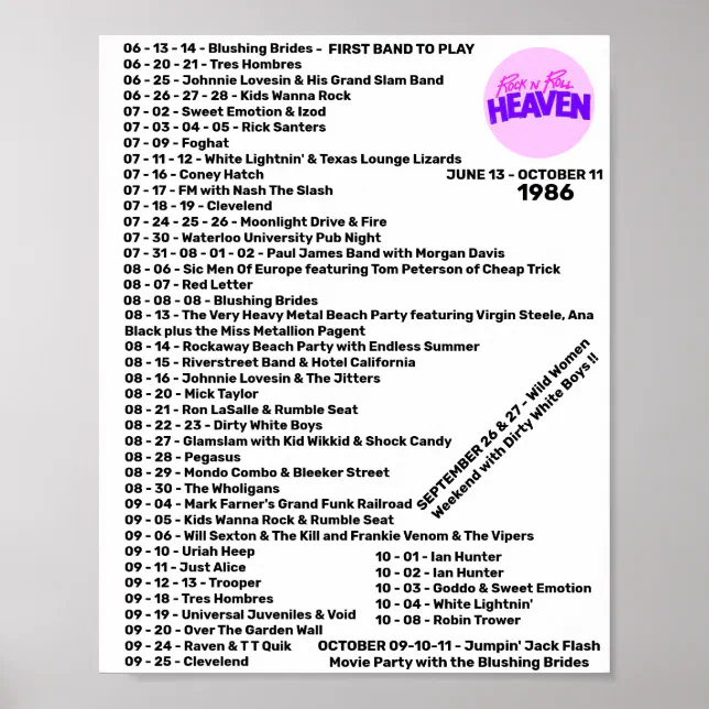 1986 PART 1 - ROCK'N'ROLL HEAVEN POSTER | Zazzle