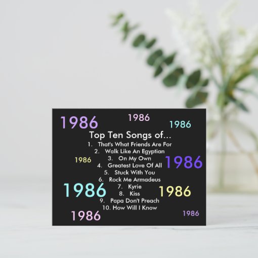 1986 Songs Postcard | Zazzle