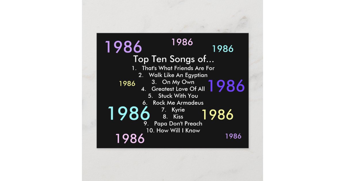 1986 Songs Postcard | Zazzle