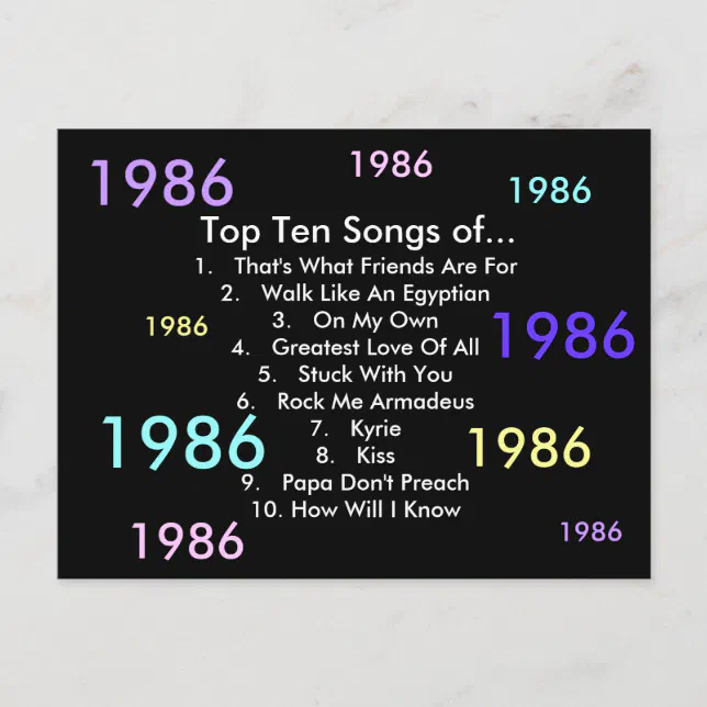 1986 Songs Postcard | Zazzle