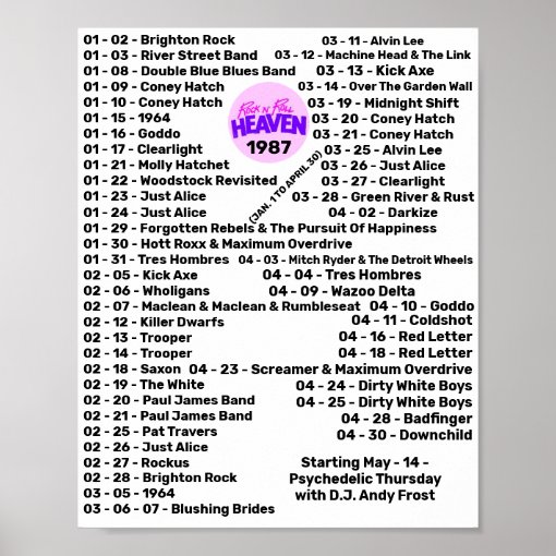 1987 - ROCK'N'ROLL HEAVEN (PART 1) POSTER | Zazzle